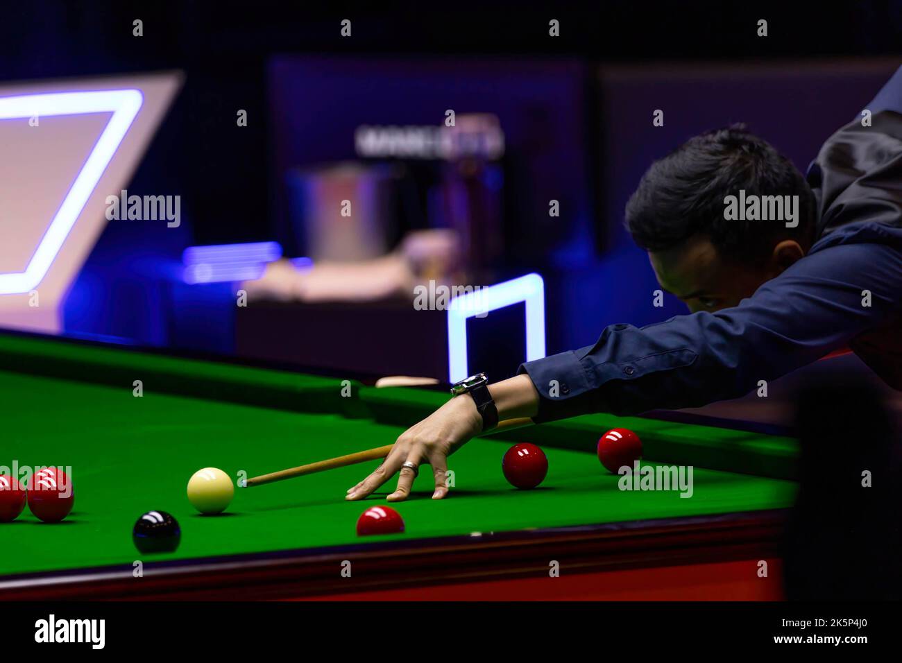 Marco Fu in action during the final match of Hong Kong Masters snooker ...