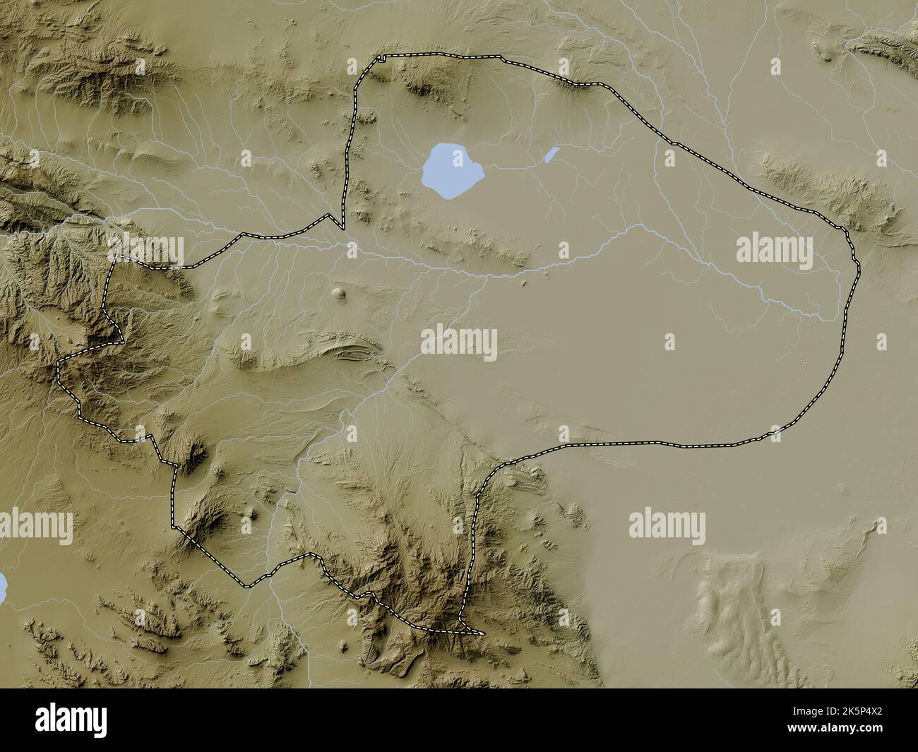 Qom, province of Iran. Elevation map colored in wiki style with lakes ...