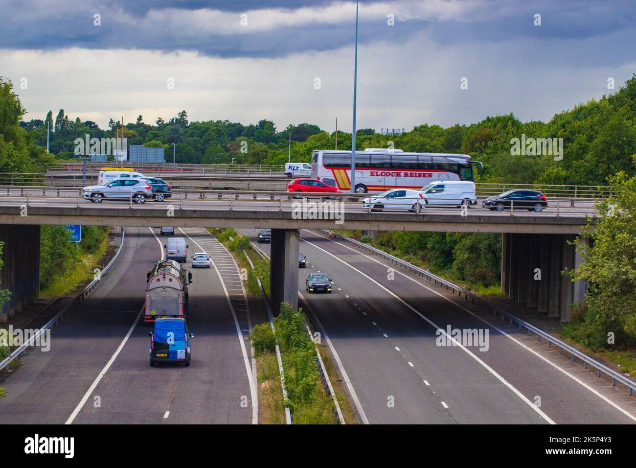 Cloverleaf interchange of M3 and M25 motorway .overpass at M3 in Surrey ...