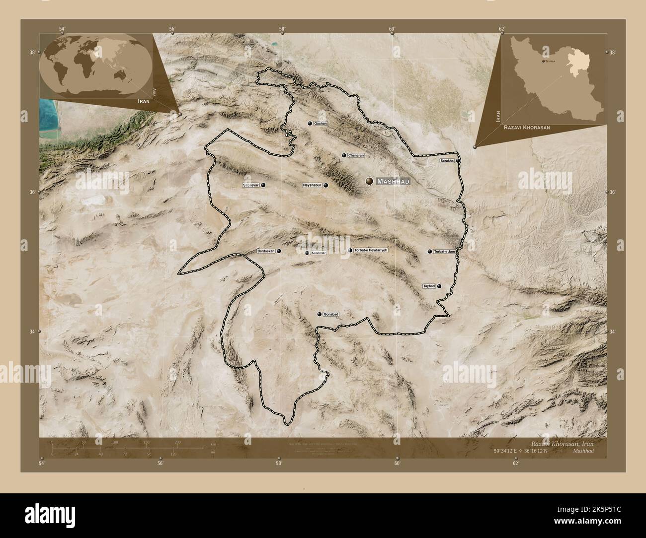 Razavi Khorasan, province of Iran. Low resolution satellite map ...
