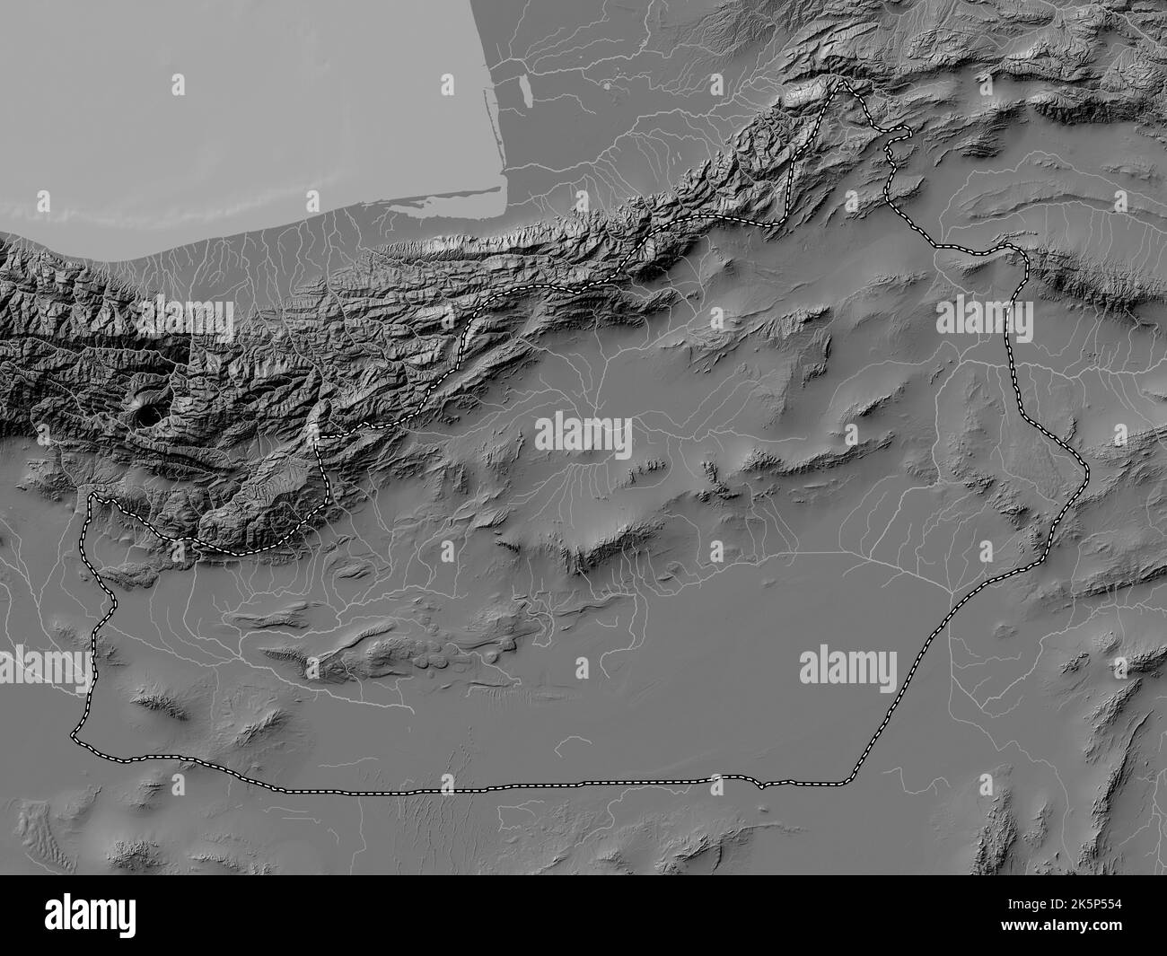 Semnan, province of Iran. Bilevel elevation map with lakes and rivers ...