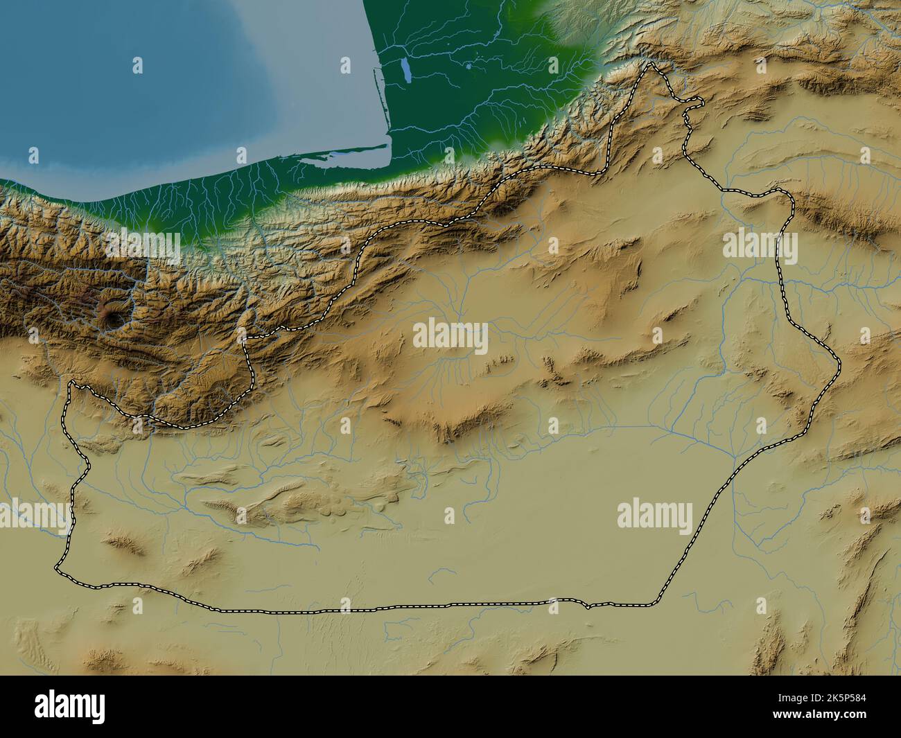 Semnan, province of Iran. Colored elevation map with lakes and rivers ...