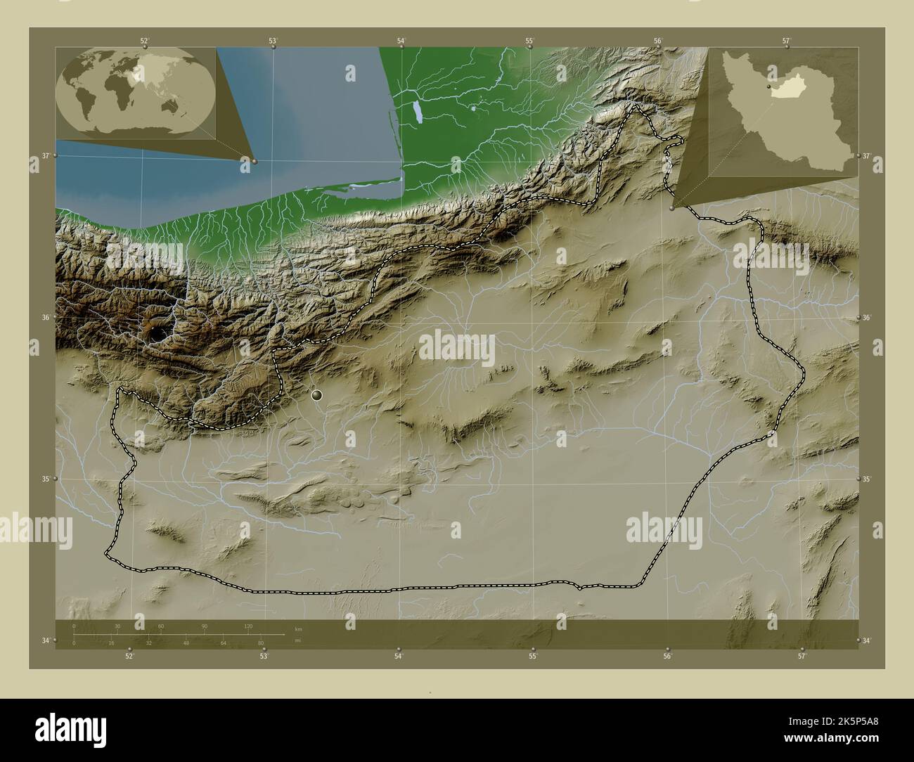 Semnan, province of Iran. Elevation map colored in wiki style with ...