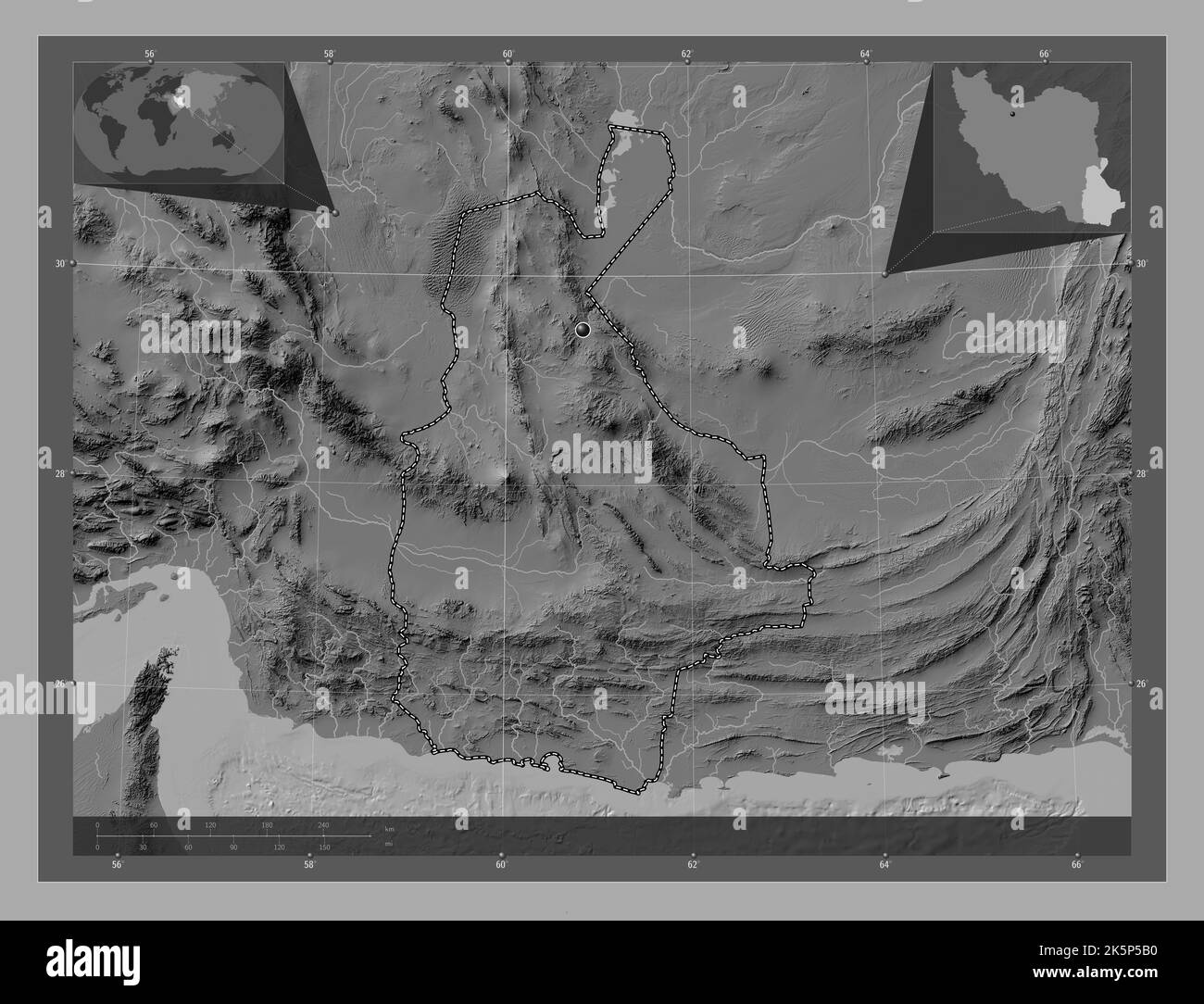 Sistan and Baluchestan, province of Iran. Bilevel elevation map with ...