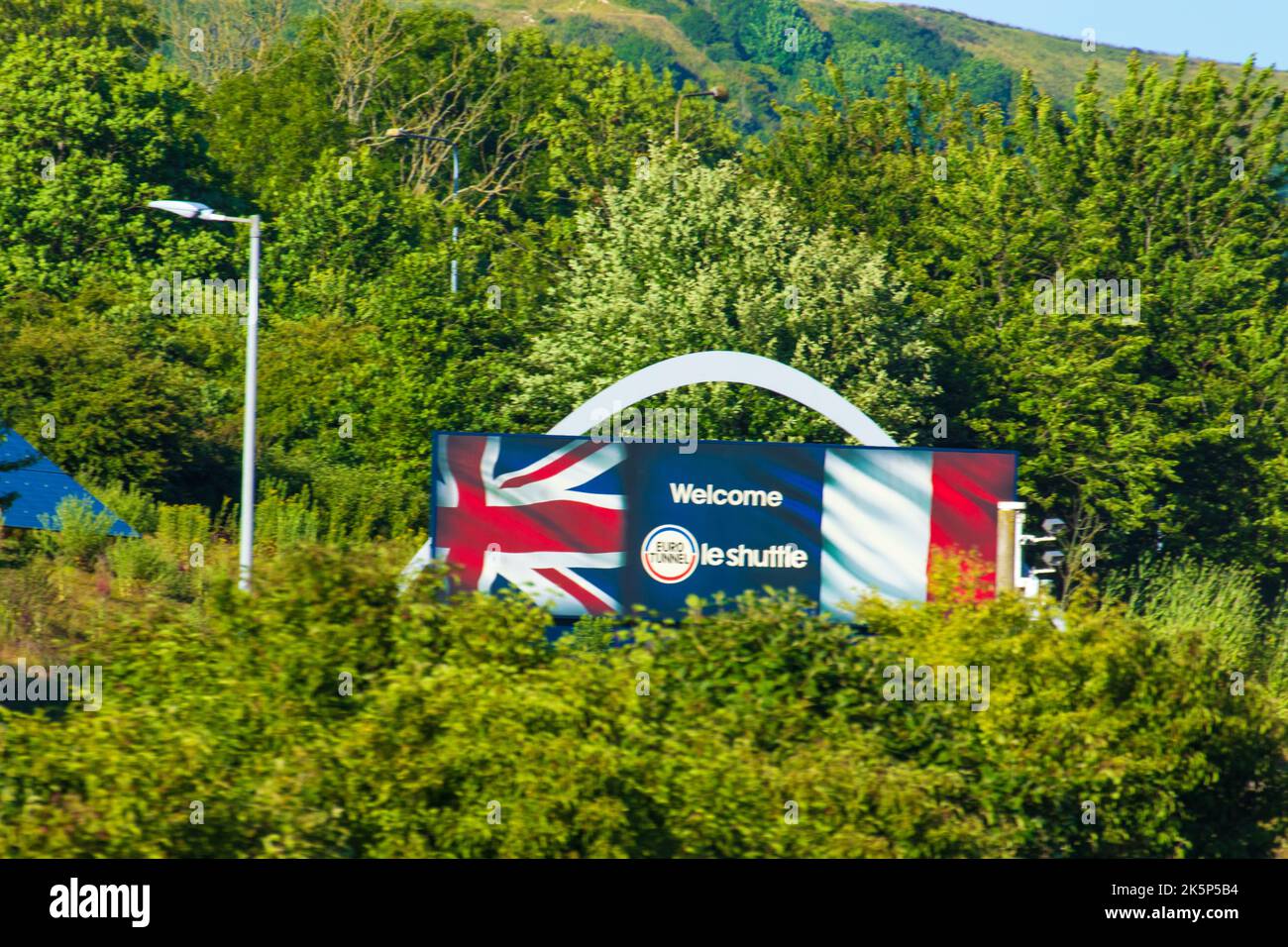 Roadside sign welcoming the travelers along M20 near Folkestone,Kent,UK ...