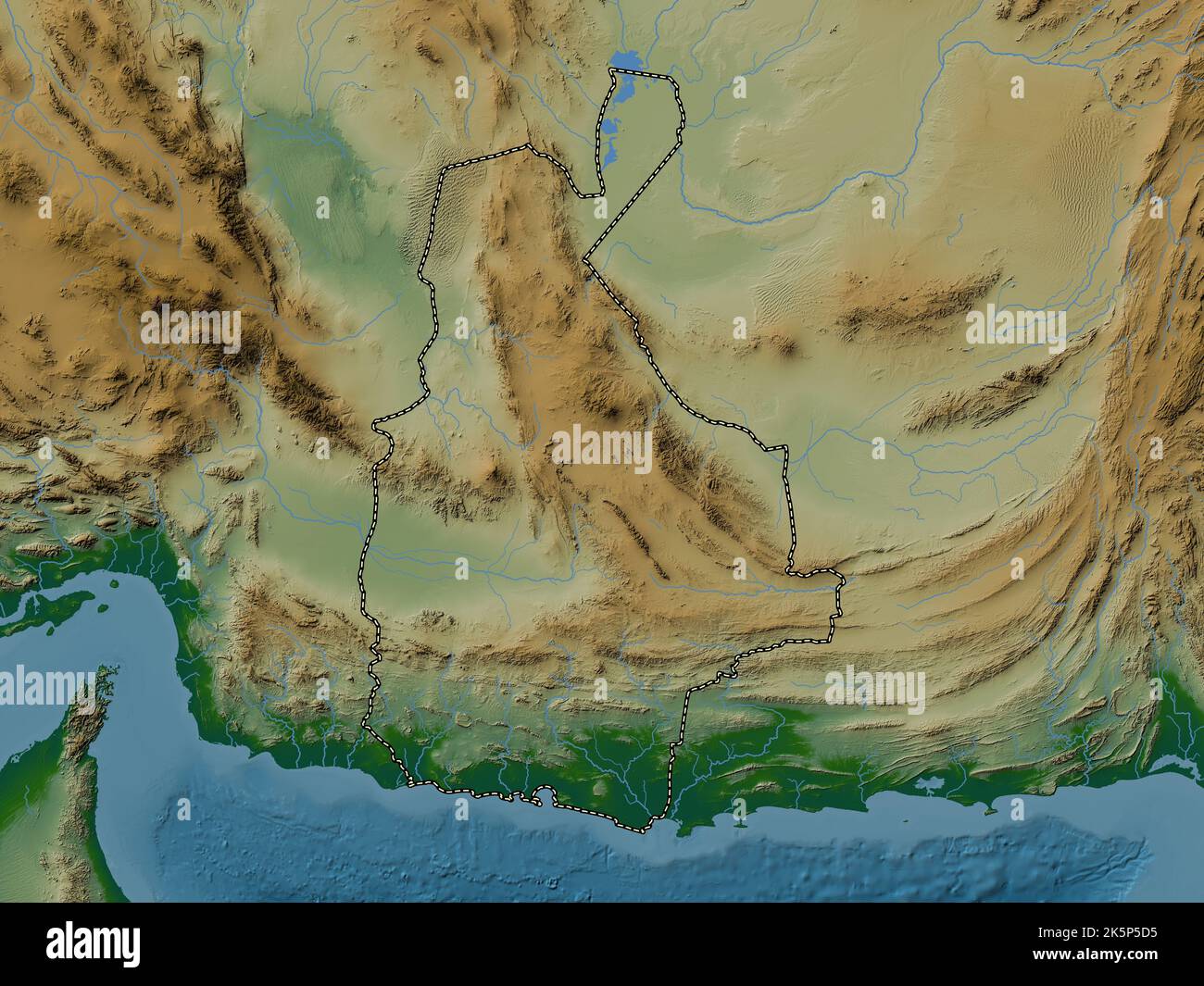 Sistan and Baluchestan, province of Iran. Colored elevation map with ...