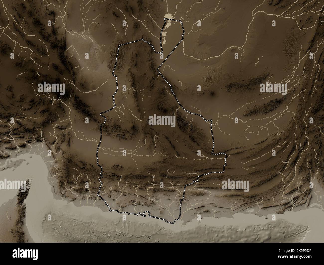 Sistan and Baluchestan, province of Iran. Elevation map colored in ...
