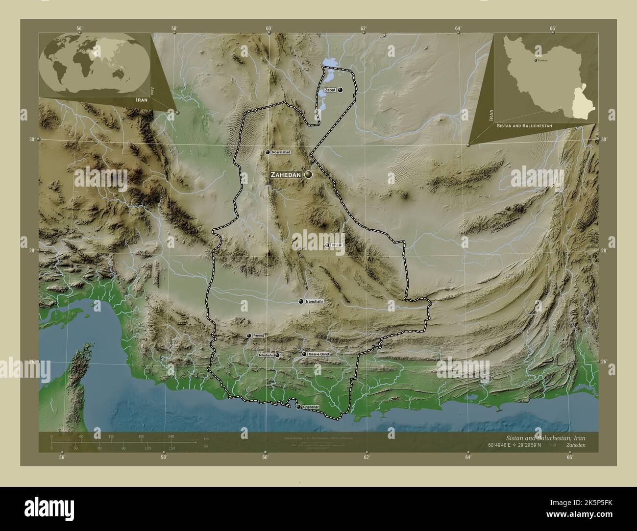 Sistan and Baluchestan, province of Iran. Elevation map colored in wiki ...
