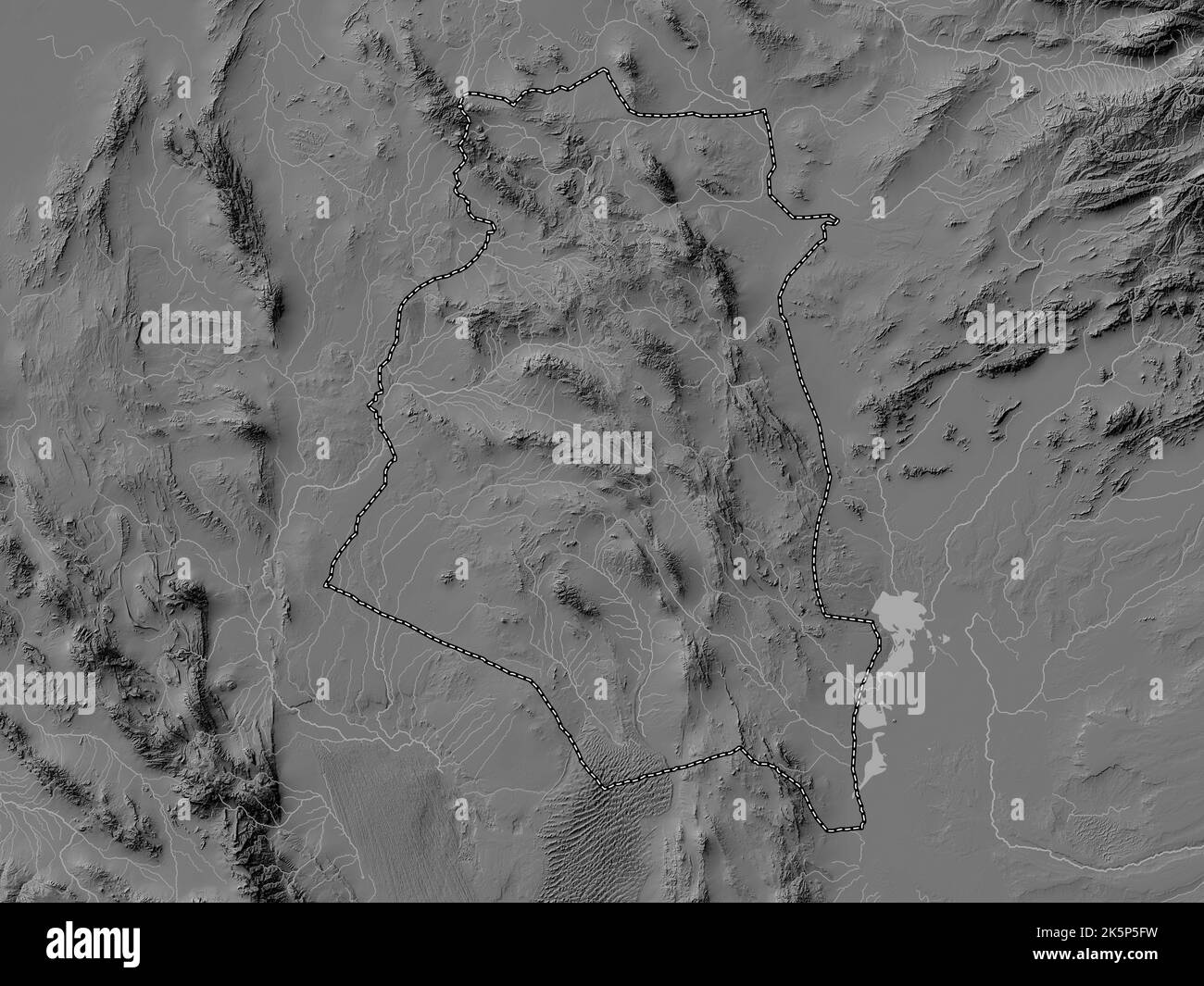 South Khorasan, province of Iran. Bilevel elevation map with lakes and ...