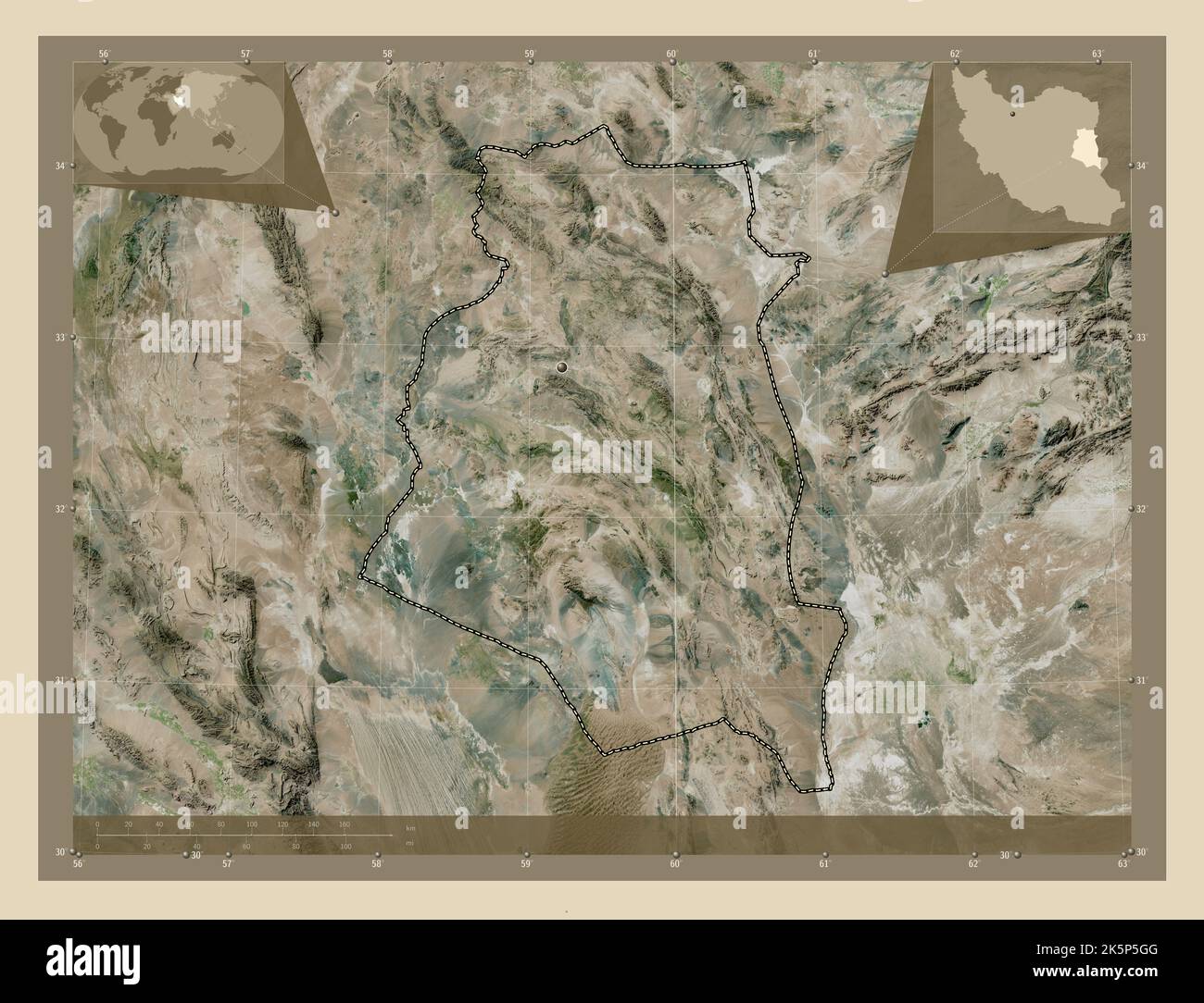 South Khorasan, province of Iran. High resolution satellite map. Corner ...