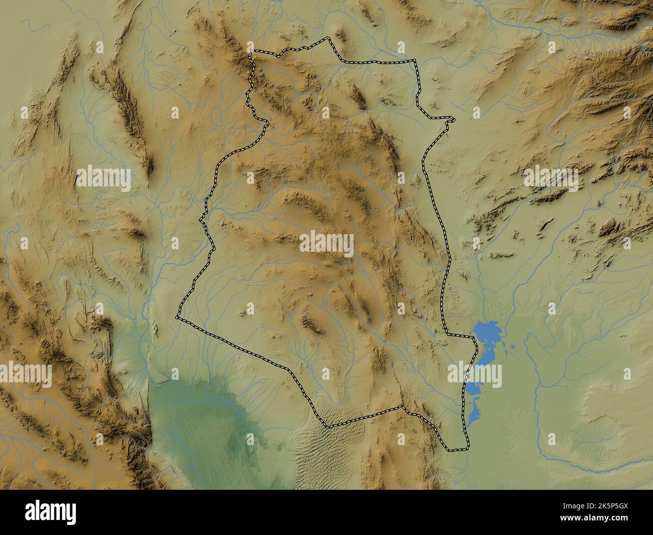 South Khorasan, province of Iran. Colored elevation map with lakes and ...