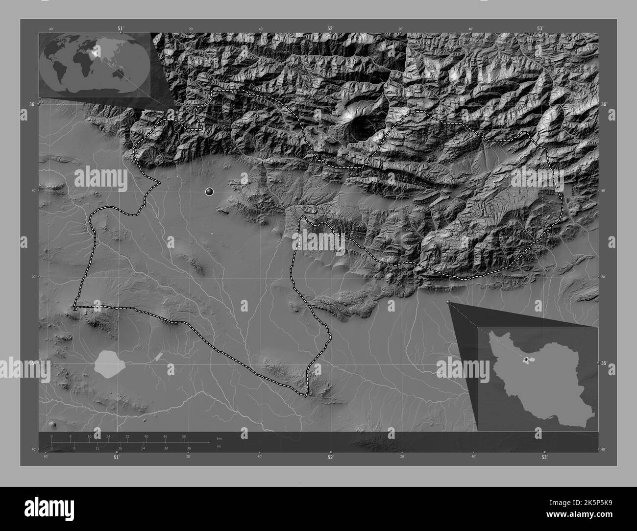 Tehran, province of Iran. Bilevel elevation map with lakes and rivers ...