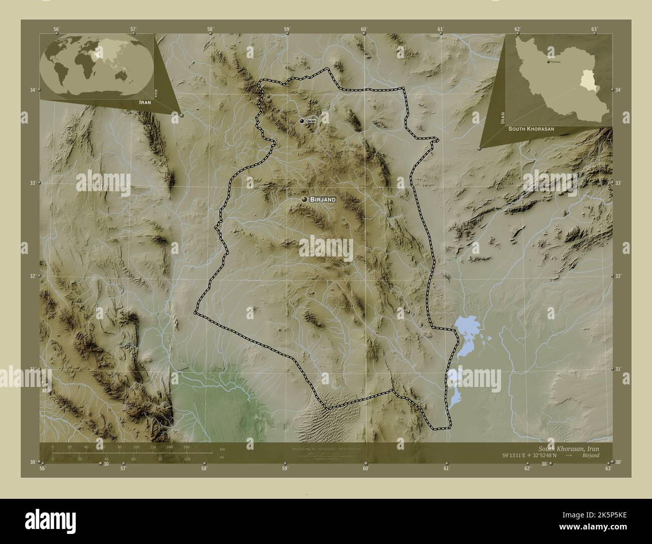 South Khorasan, province of Iran. Elevation map colored in wiki style ...