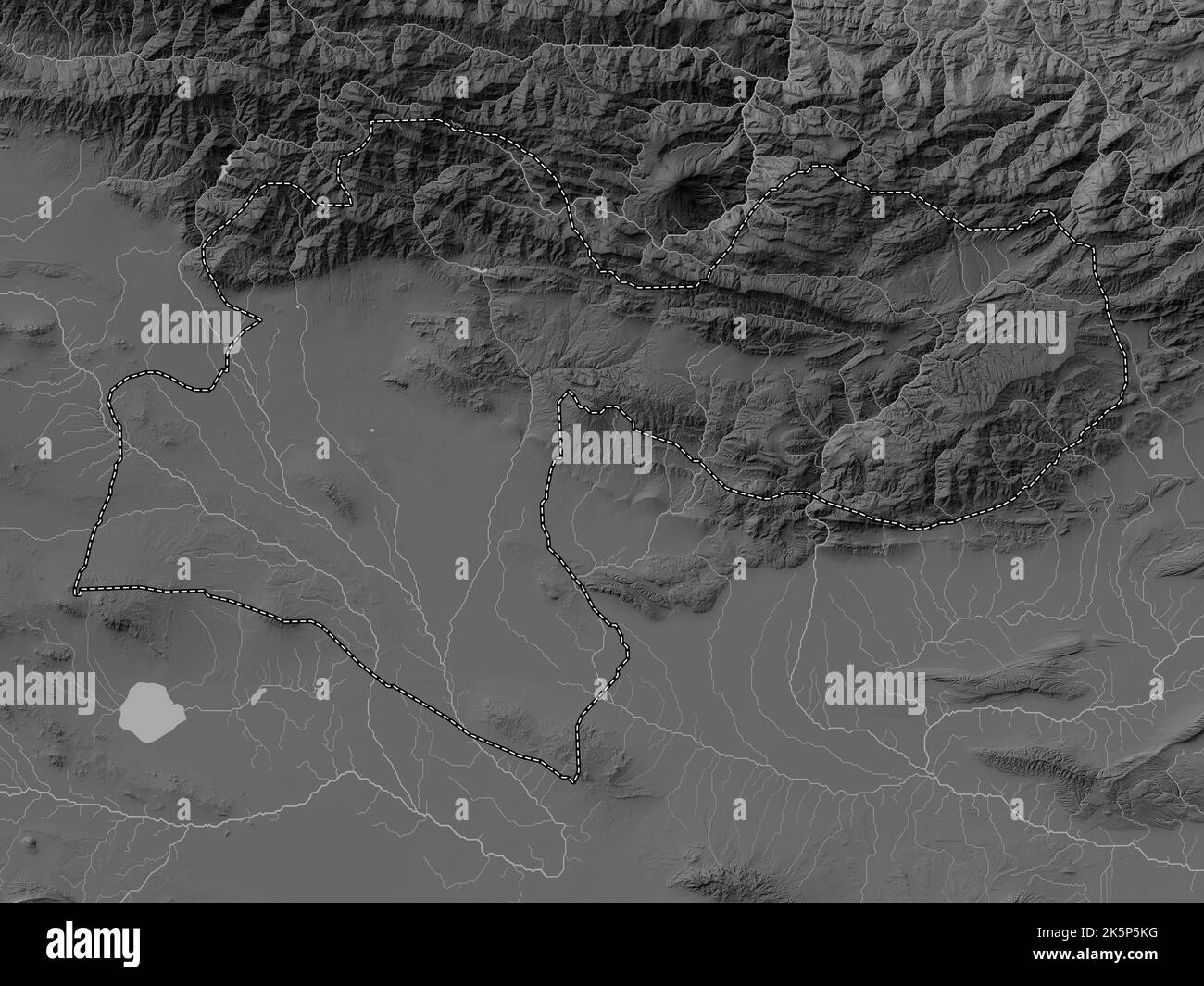 Tehran, province of Iran. Grayscale elevation map with lakes and rivers ...
