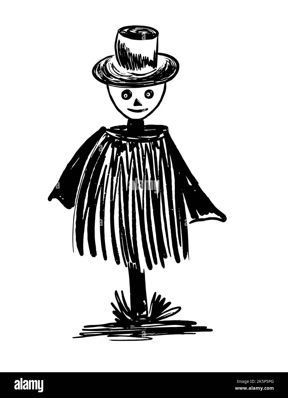 Cute smiling halloween scarecrow or skeleton for greeting card. Hand ...