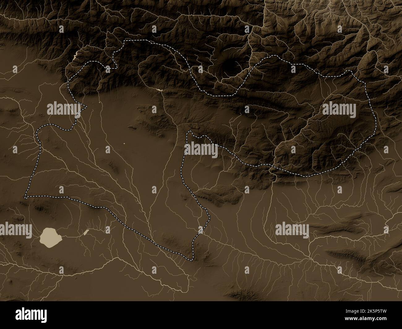 Tehran, province of Iran. Elevation map colored in sepia tones with ...