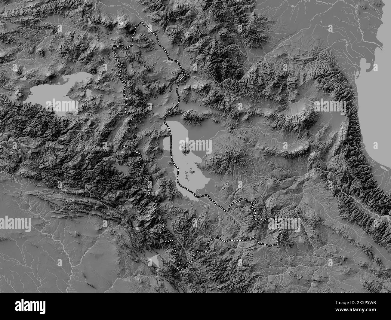 West Azarbaijan, province of Iran. Bilevel elevation map with lakes and ...