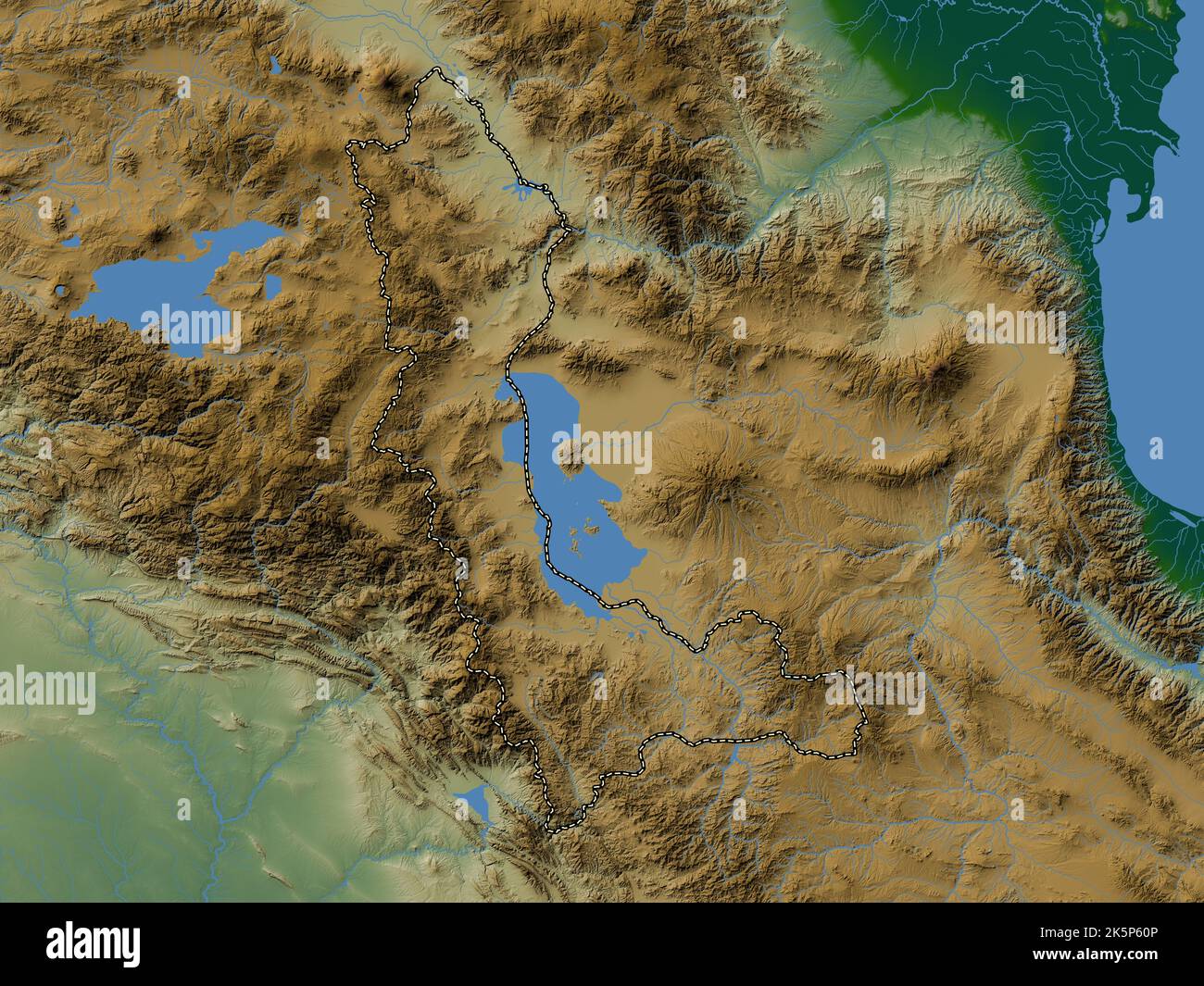 West Azarbaijan, province of Iran. Colored elevation map with lakes and ...
