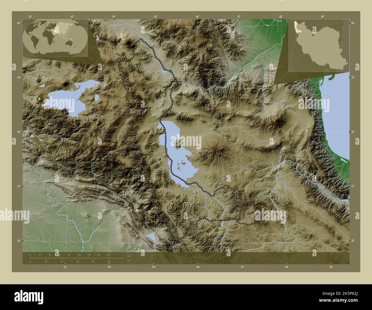 West Azarbaijan, province of Iran. Elevation map colored in wiki style ...