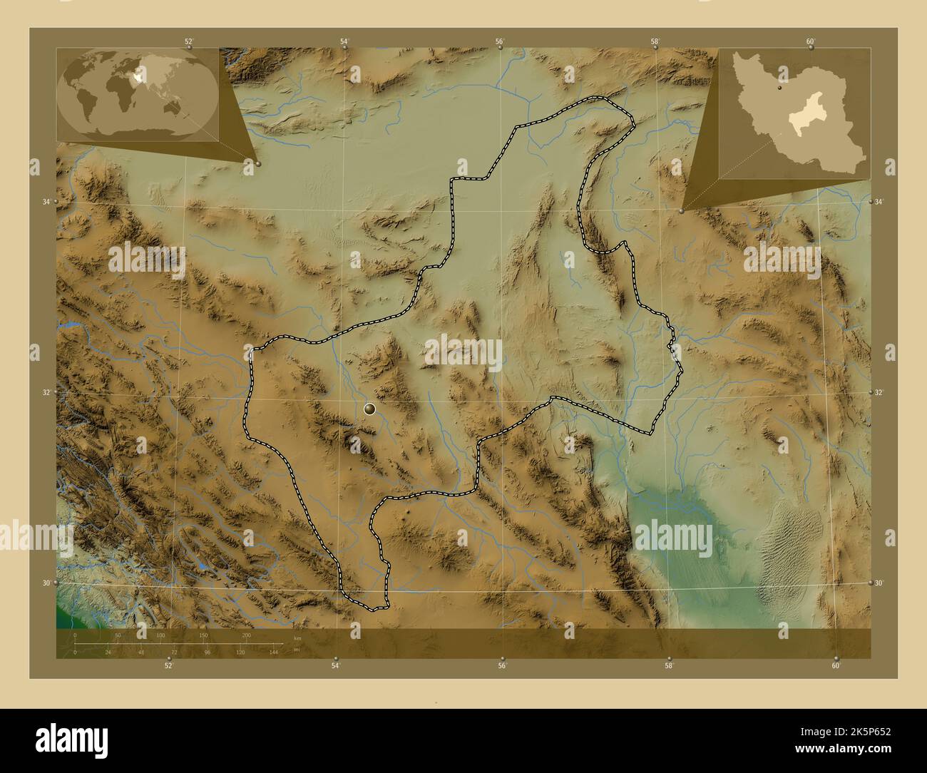 Yazd, province of Iran. Colored elevation map with lakes and rivers ...