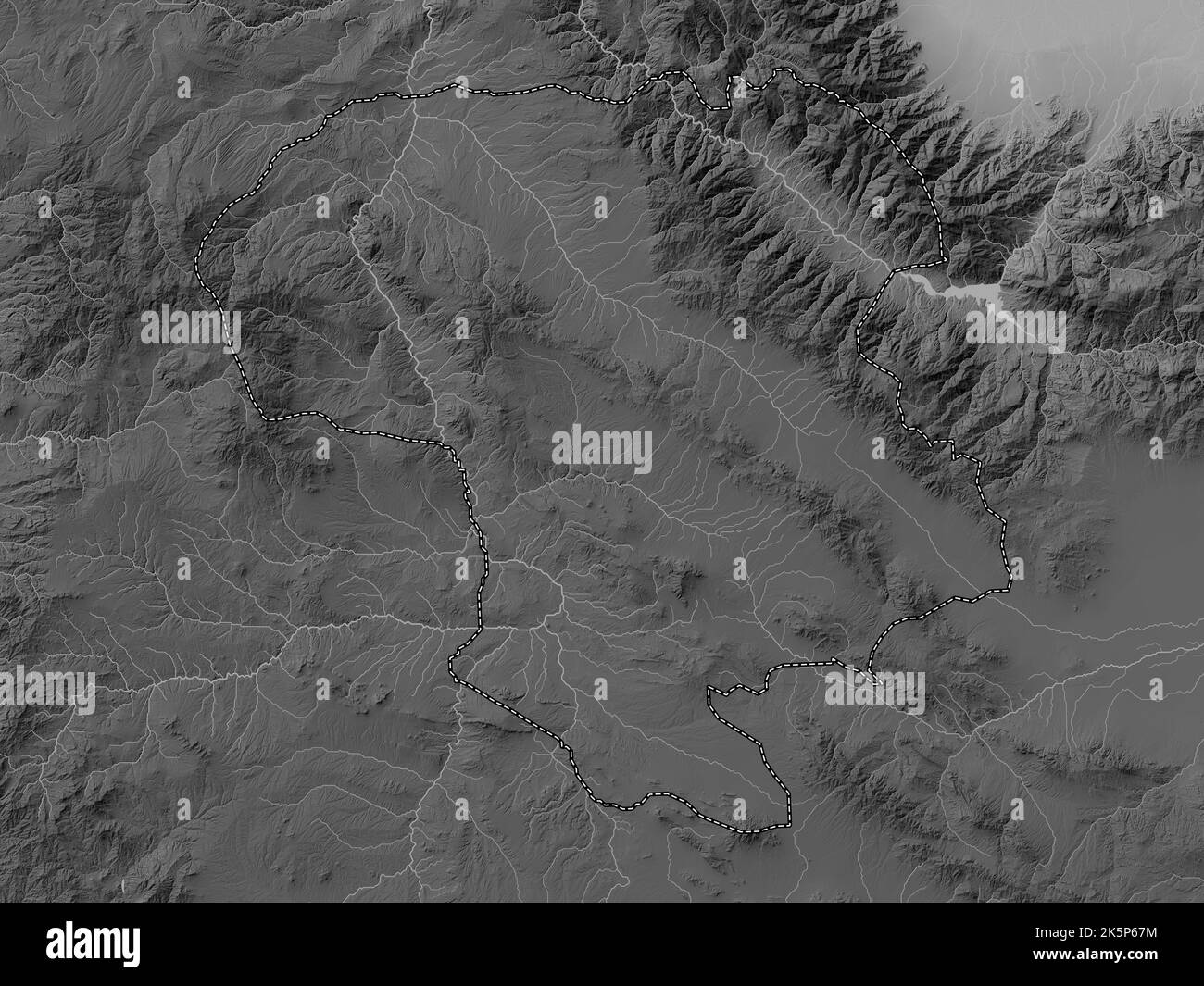Zanjan, province of Iran. Grayscale elevation map with lakes and rivers ...