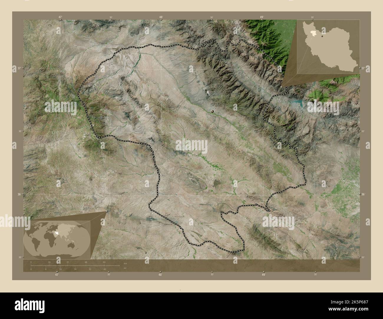 Zanjan, province of Iran. High resolution satellite map. Corner ...