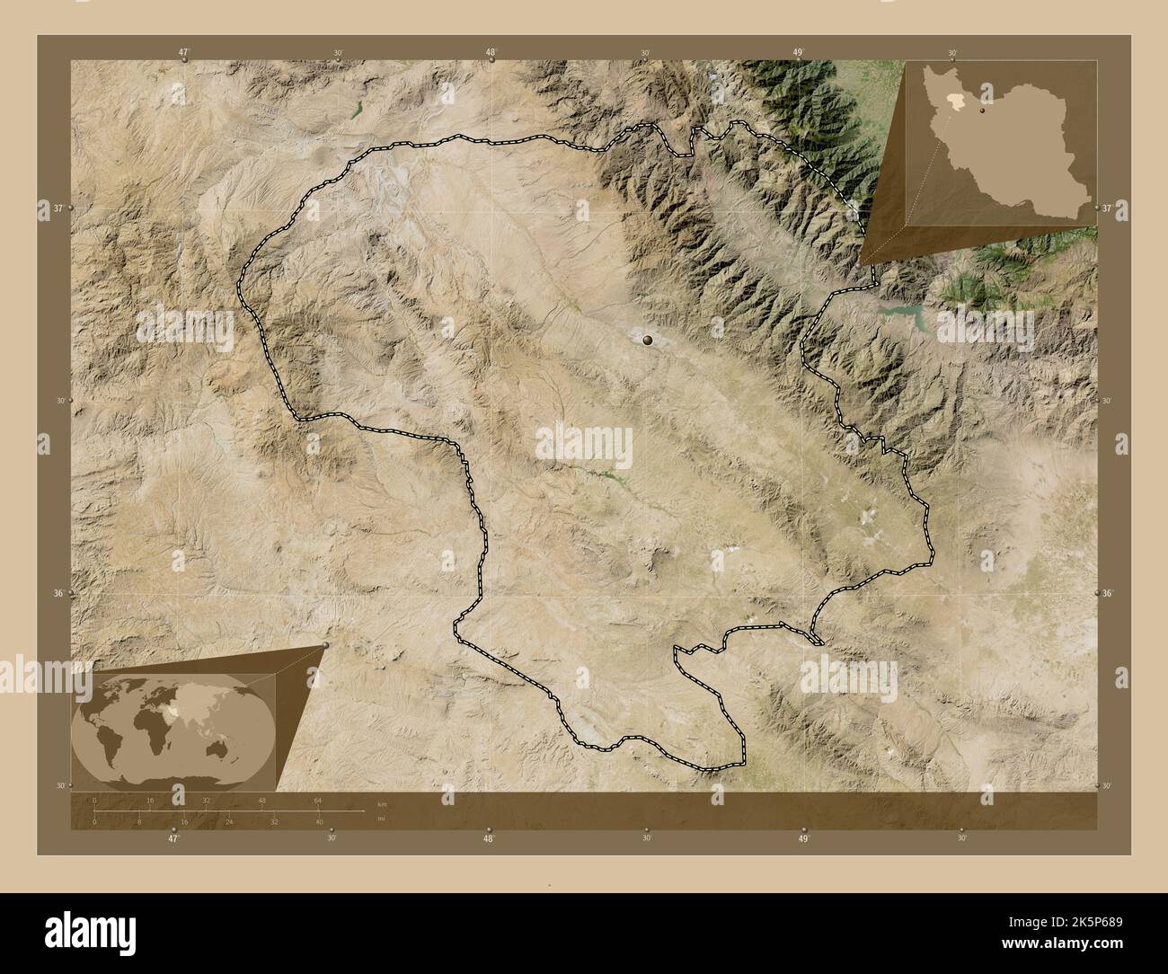 Zanjan, province of Iran. Low resolution satellite map. Corner ...