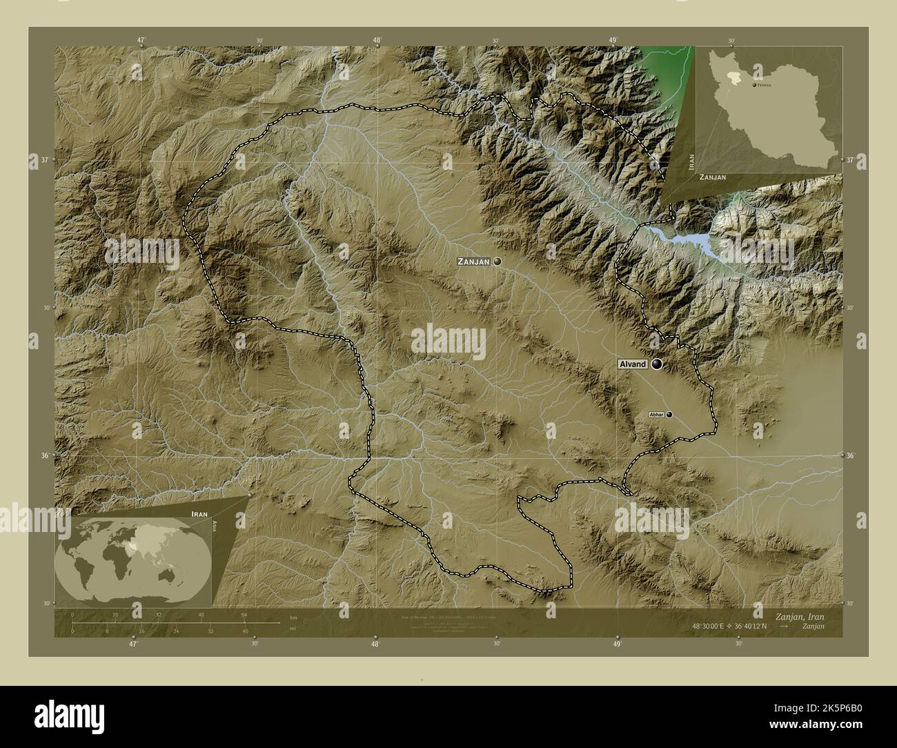 Zanjan, province of Iran. Elevation map colored in wiki style with ...