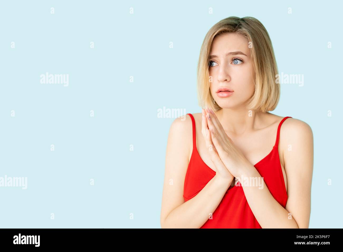 Worried woman. Unexpected problem. Nervous situation. Panic emotion ...