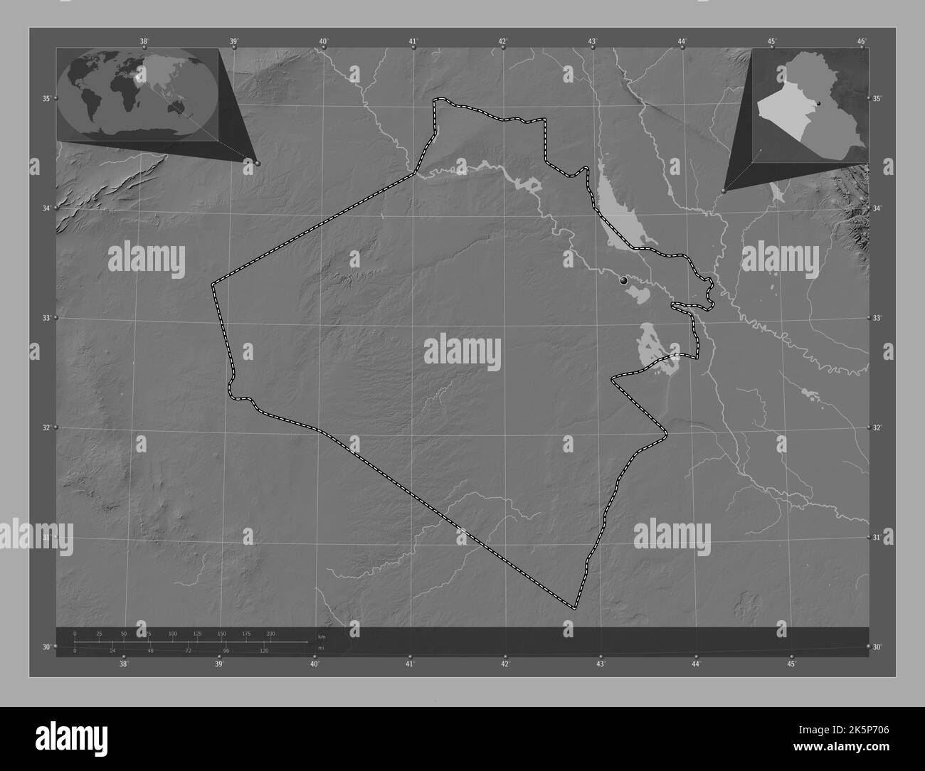 Al-Anbar, province of Iraq. Bilevel elevation map with lakes and rivers ...
