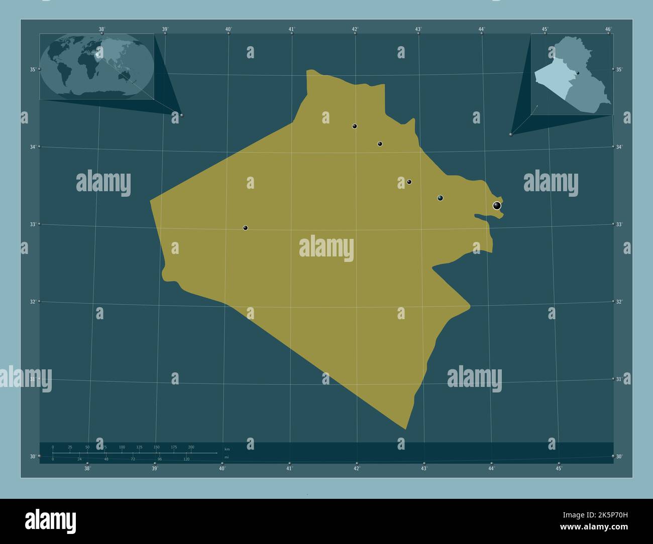 Al-Anbar, province of Iraq. Solid color shape. Locations of major ...