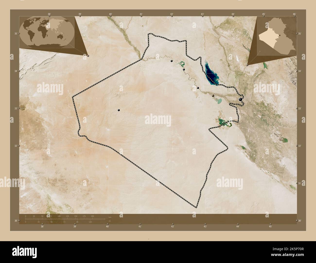 Al-Anbar, province of Iraq. Low resolution satellite map. Locations of ...