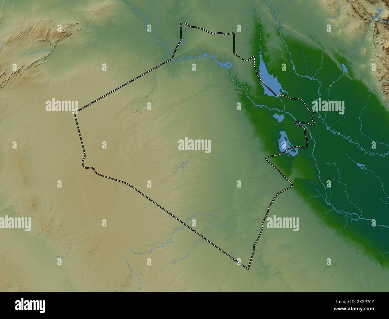Al-Anbar, province of Iraq. Colored elevation map with lakes and rivers ...