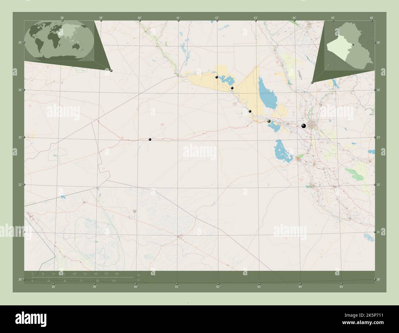 Al-Anbar, province of Iraq. Open Street Map. Locations of major cities ...