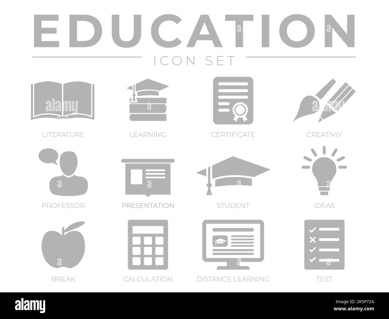 Gray Education School Icon Set Stock Vector Image & Art - Alamy