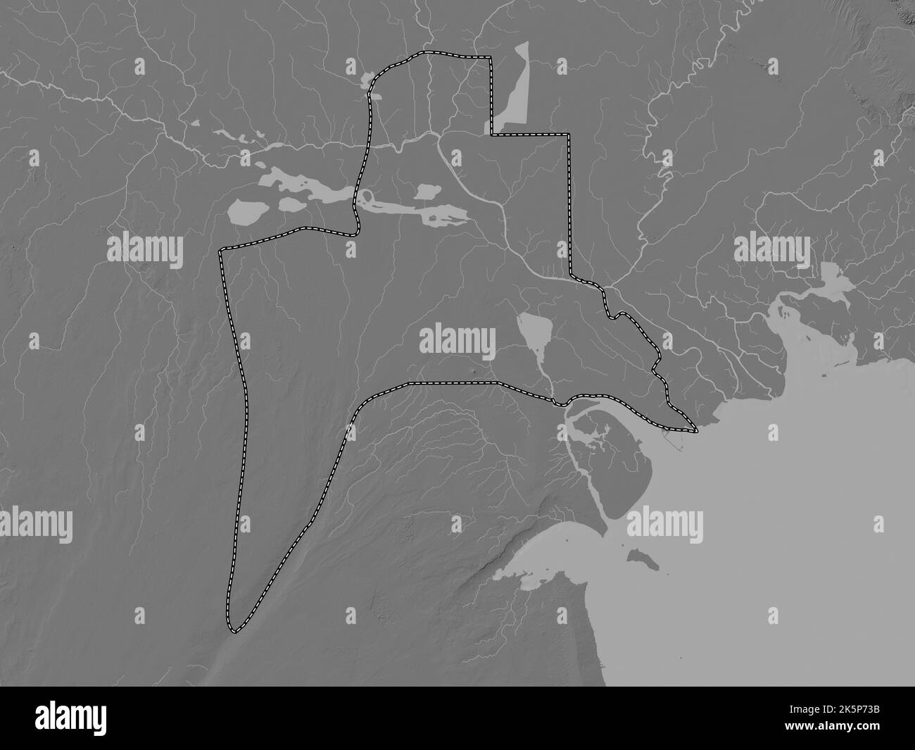 Al-Basrah, province of Iraq. Bilevel elevation map with lakes and ...