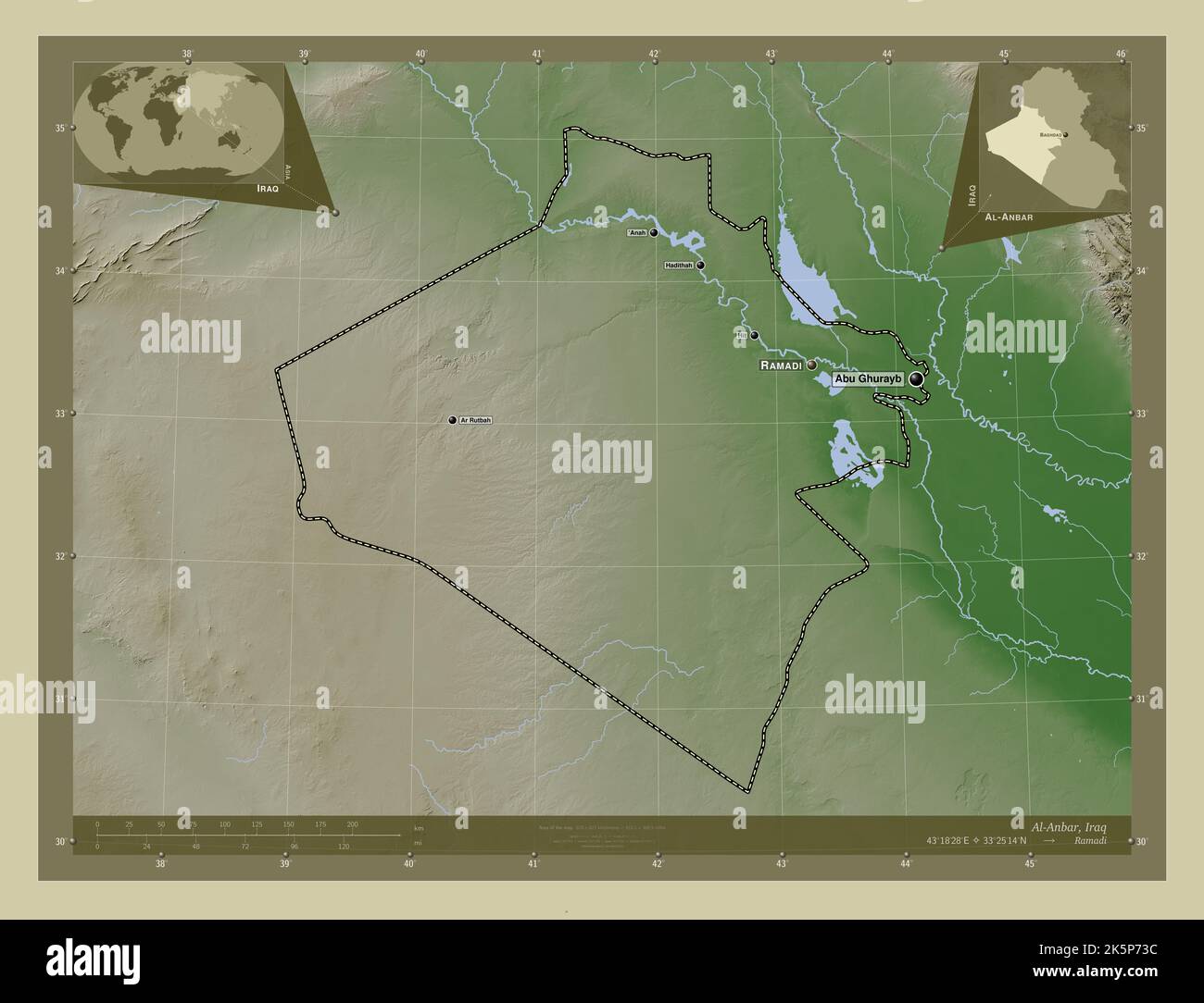 Al-Anbar, province of Iraq. Elevation map colored in wiki style with ...
