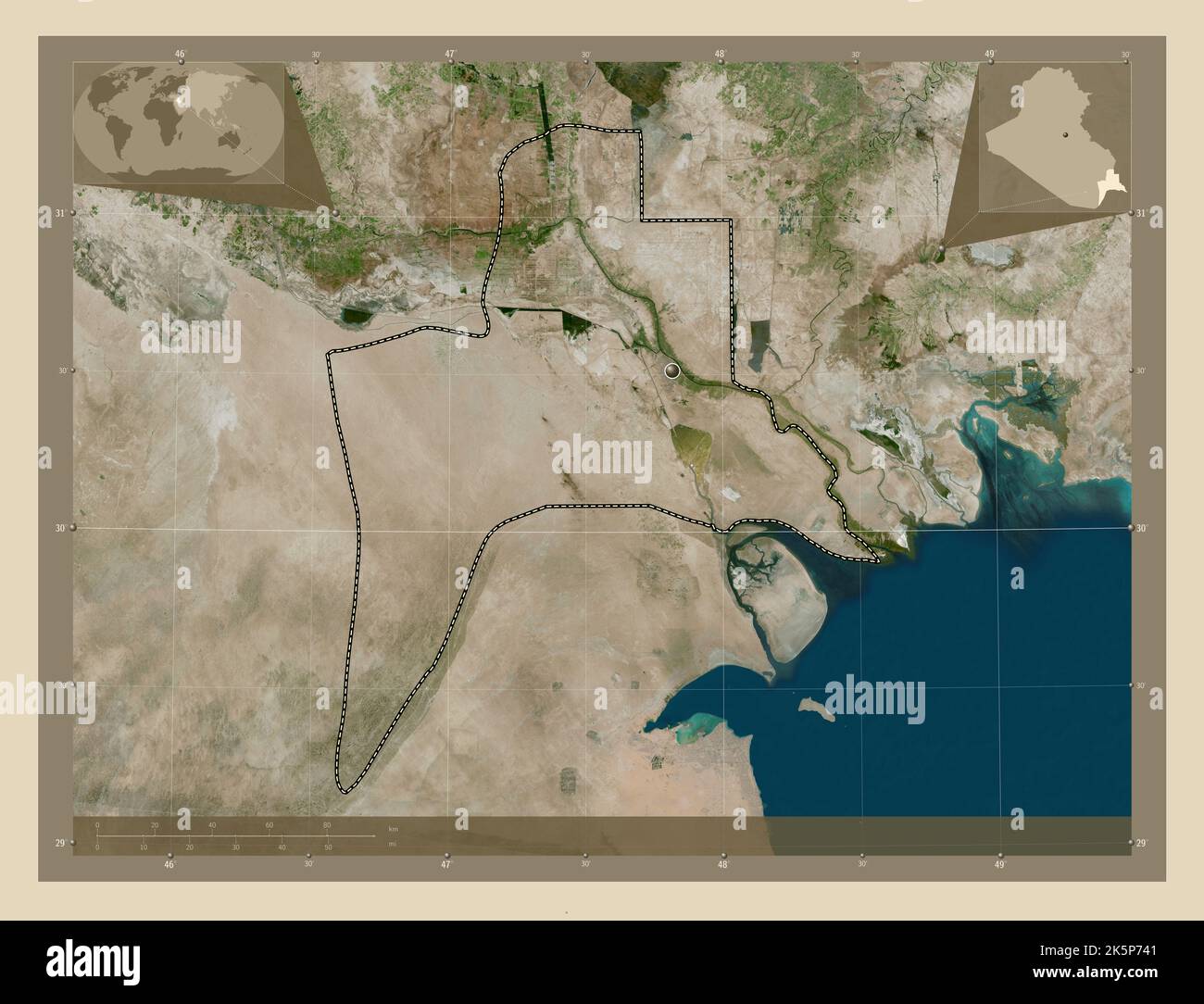 Al-Basrah, province of Iraq. High resolution satellite map. Corner ...