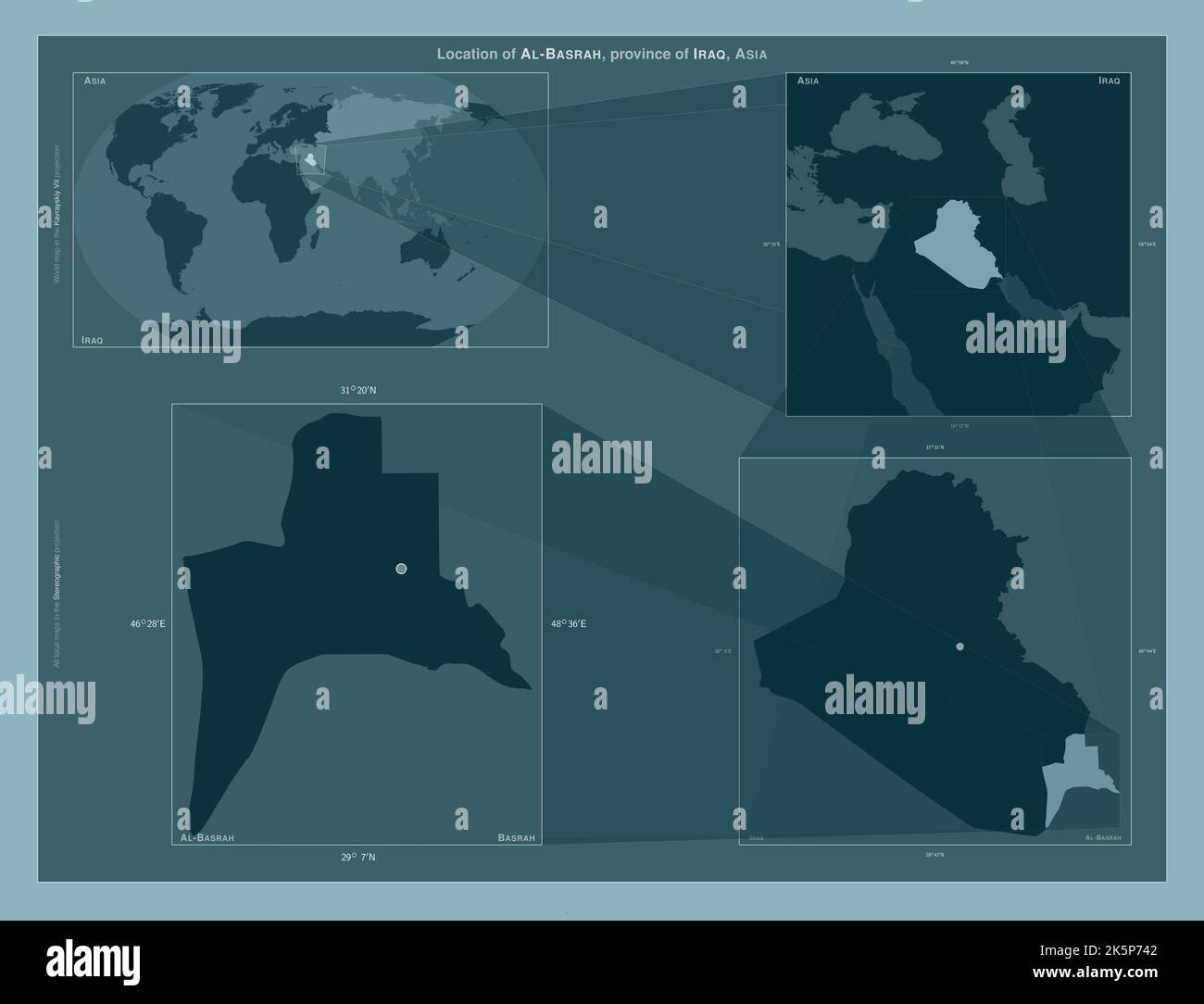 Al-Basrah, province of Iraq. Diagram showing the location of the region ...