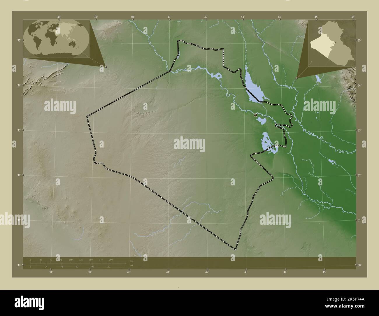 Al-Anbar, province of Iraq. Elevation map colored in wiki style with ...