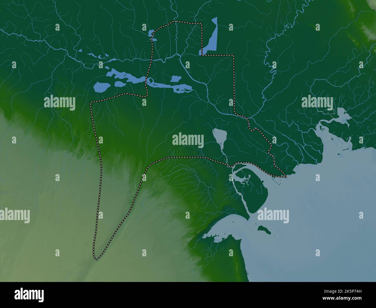 Al-Basrah, province of Iraq. Colored elevation map with lakes and ...