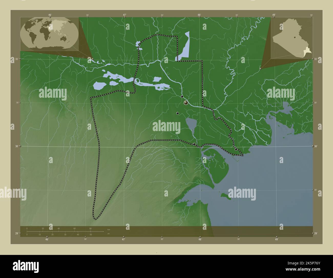 Al-Basrah, province of Iraq. Elevation map colored in wiki style with ...