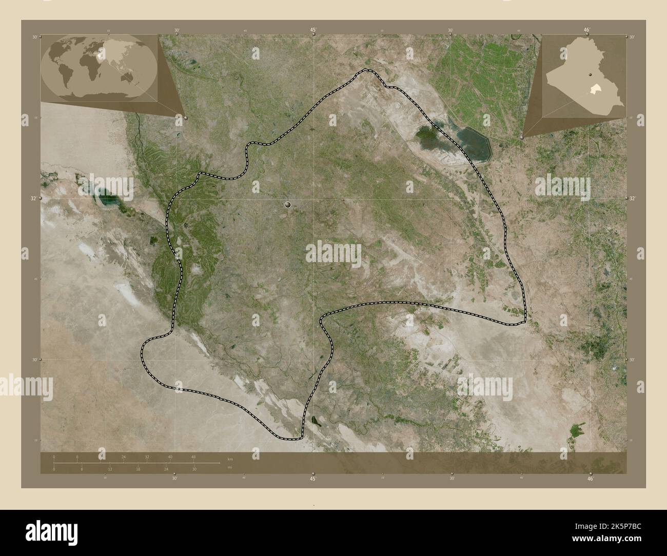 Al-Qadisiyah, province of Iraq. High resolution satellite map. Corner ...