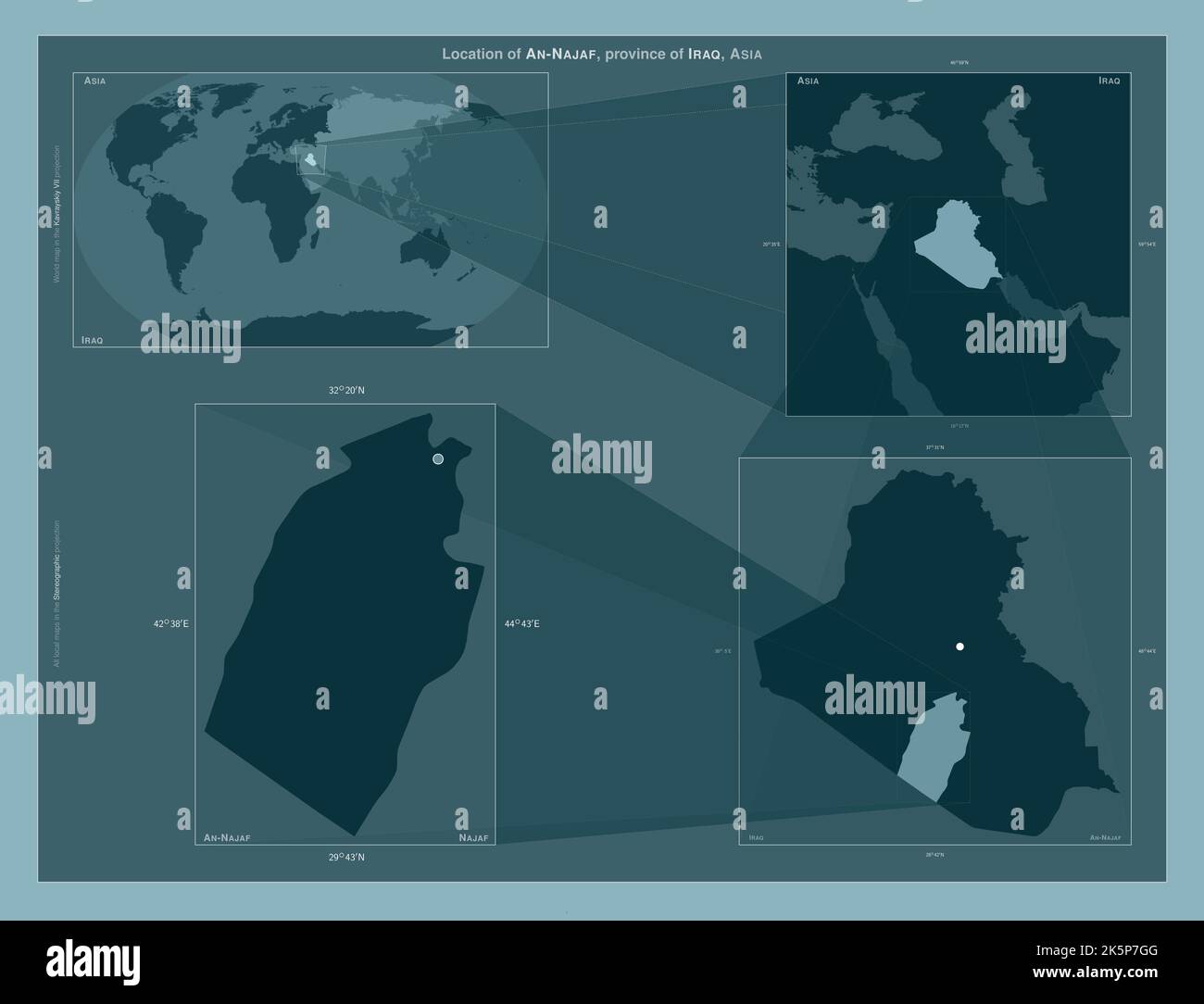 An-Najaf, province of Iraq. Diagram showing the location of the region ...