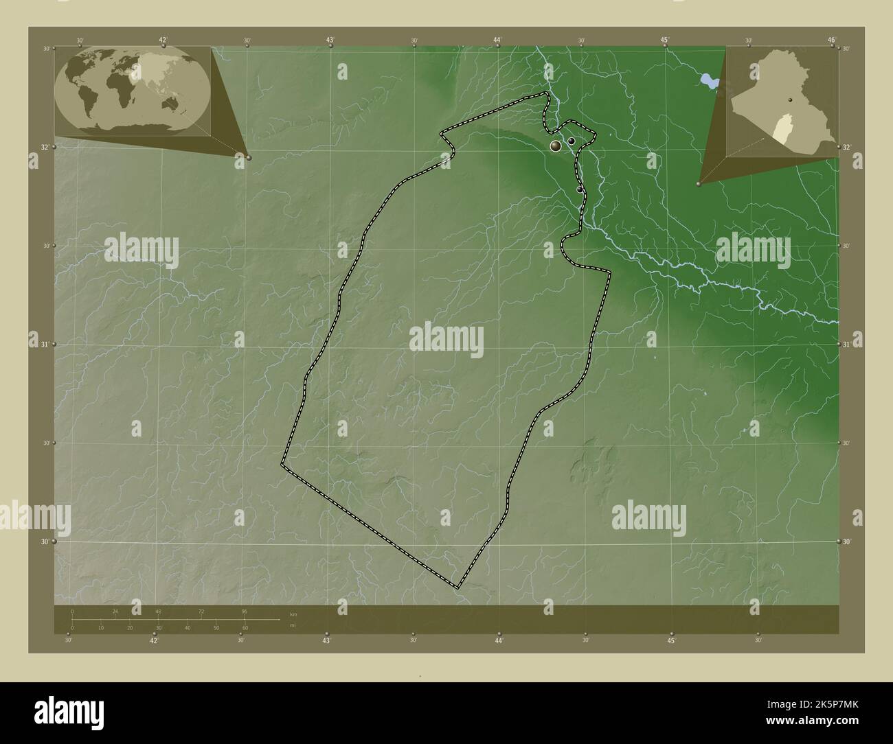 An-Najaf, province of Iraq. Elevation map colored in wiki style with ...