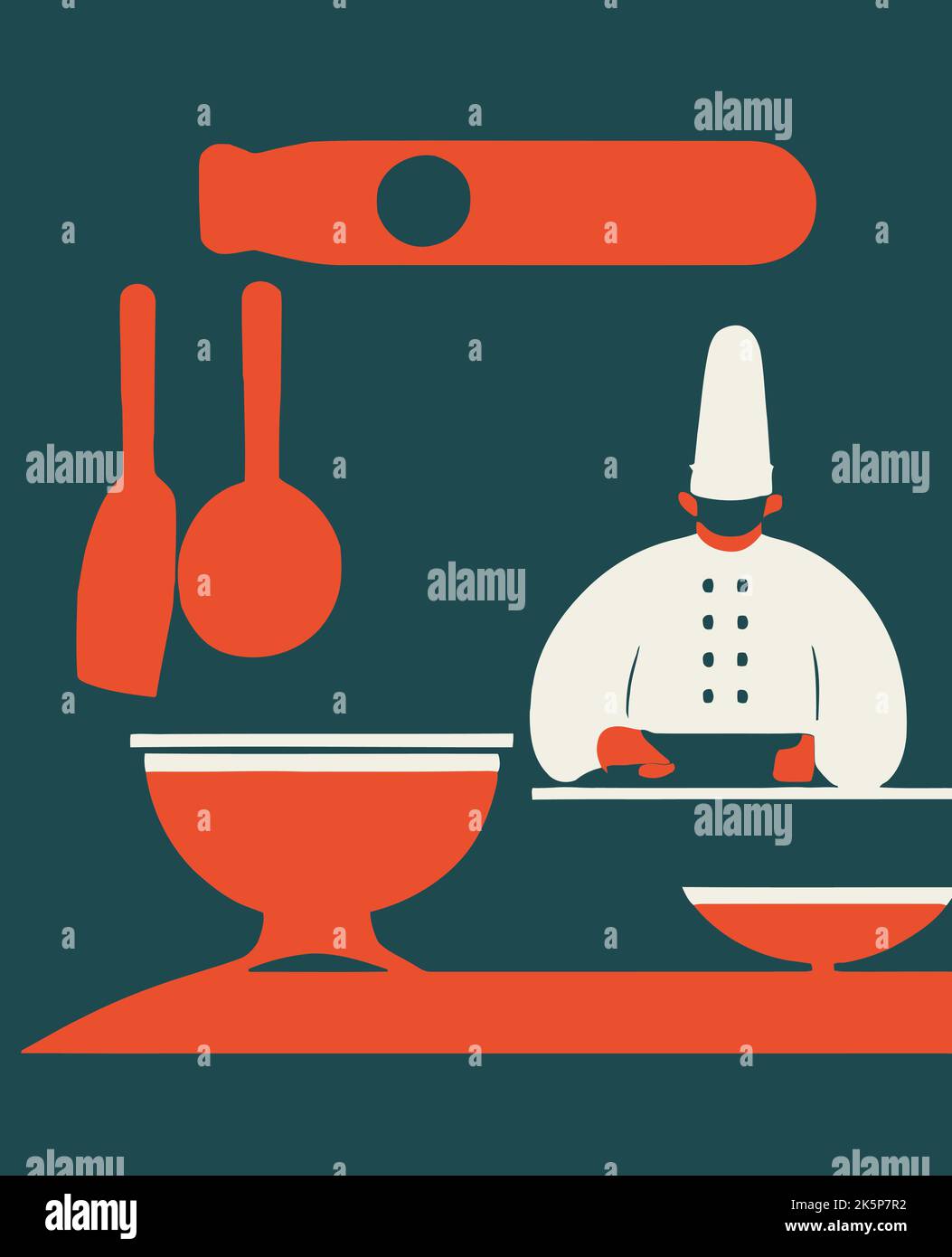 An illustration of a chef in a kitchen with utilities for cooking Stock ...