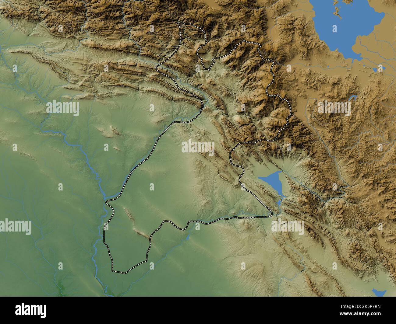 Arbil, province of Iraq. Colored elevation map with lakes and rivers ...