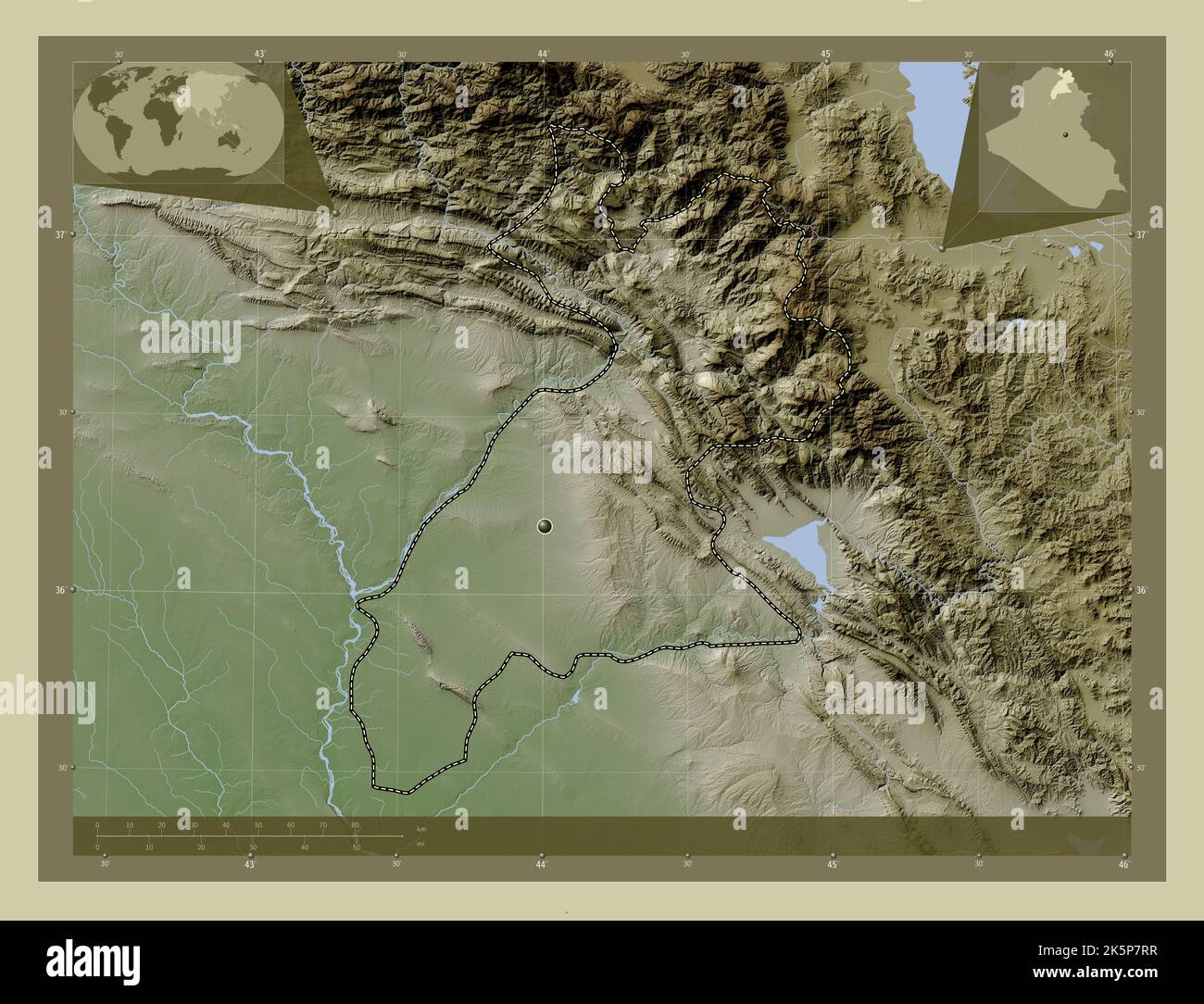 Arbil, province of Iraq. Elevation map colored in wiki style with lakes ...