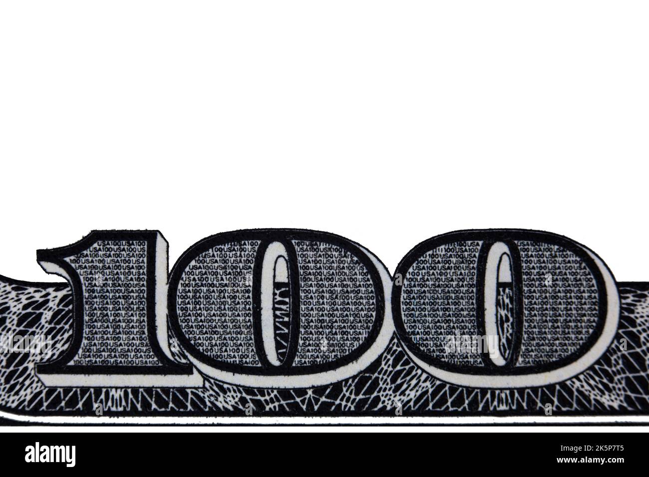 closeup of cut number 100 of dollar banknote on transparent background ...