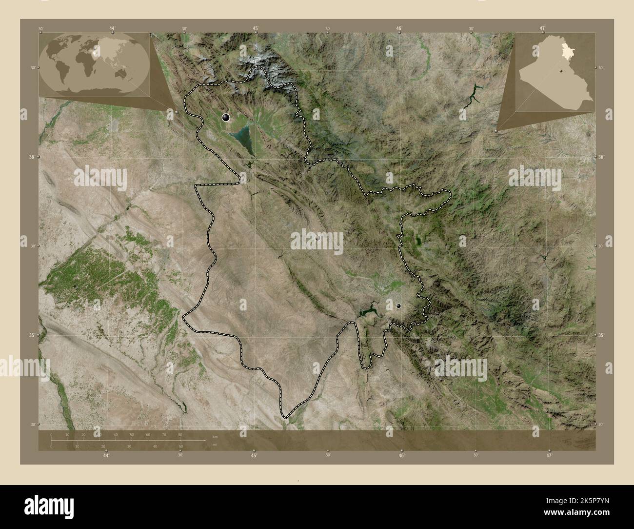 As-Sulaymaniyah, province of Iraq. High resolution satellite map ...